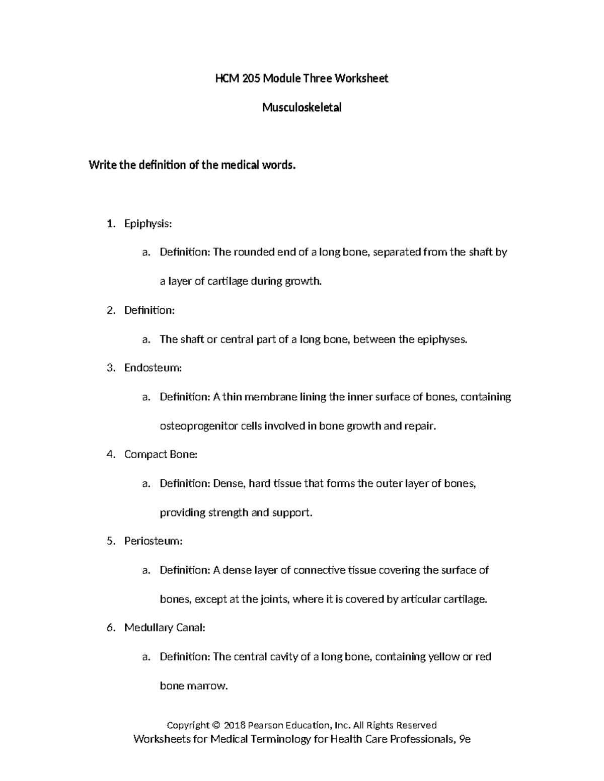 HCM 205 Module 3 Musculoskeletal Terminology Worksheet - Studocu