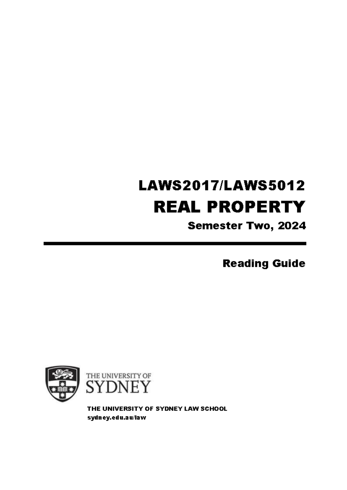 Real Property Reading Guide (LAWS2017) - Semester 2, 2024 - Studocu