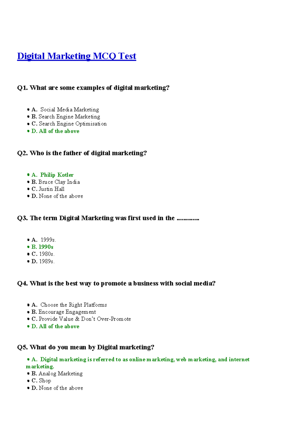 BBA -Digital Marketing MCQ with answers - Digital Marketing MCQ Test Q1 ...