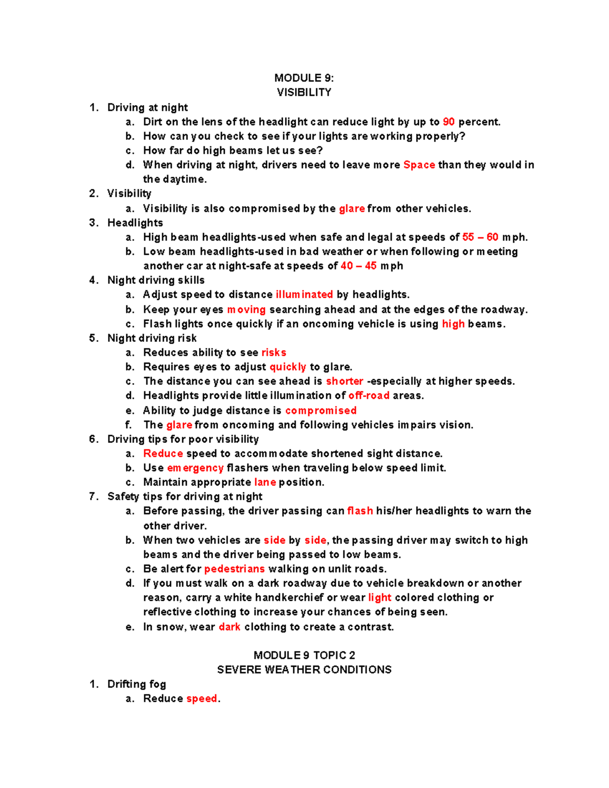 Module 9 Guided Notes: Night Driving & Severe Weather Conditions - Studocu