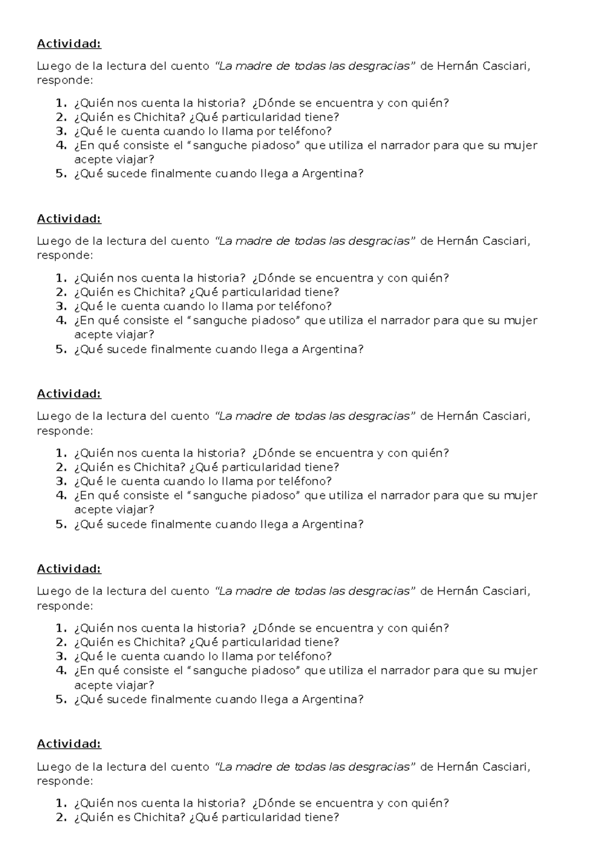 Actividad: Análisis del cuento "La madre de todas las desgracias" - H ...