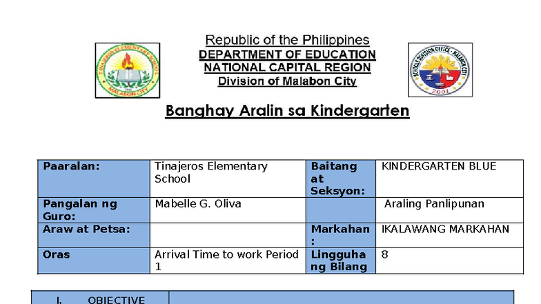 COT 1 Q2 WEEK 8 - KINDERGARTEN TRANSPORTATION LESSON - Studocu