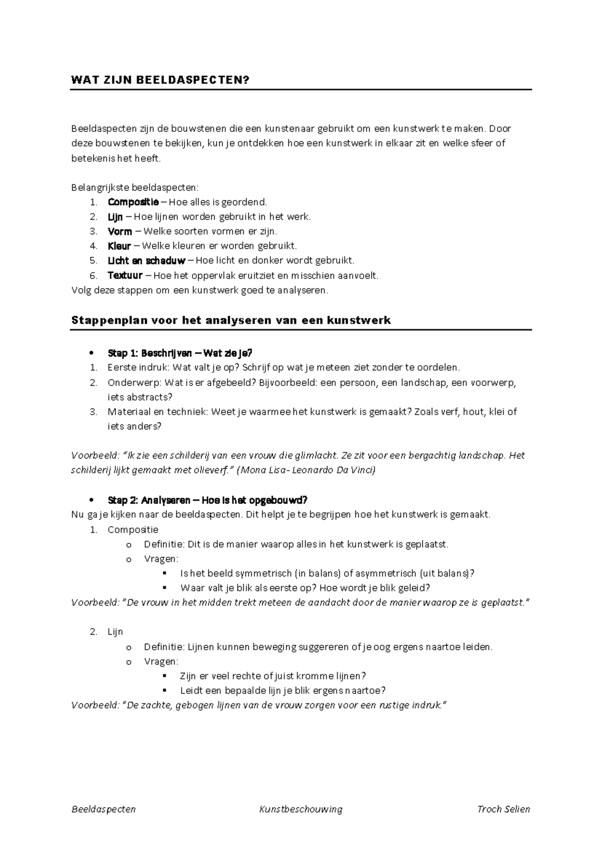 Kunstbeschouwing I: Analyse van Beeldaspecten in Kunstwerken - Studocu