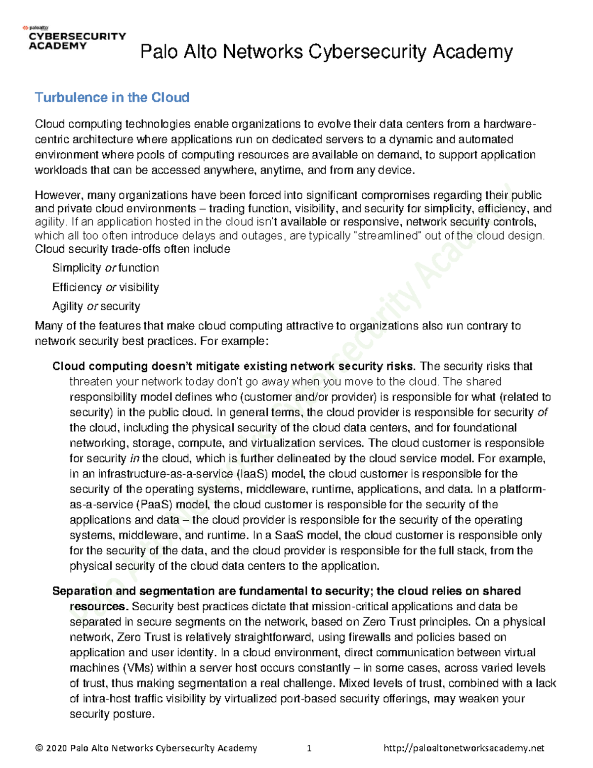 Palo Alto Networks Cybersecurity Academy: Cloud Computing Challenges - MCA - Studocu
