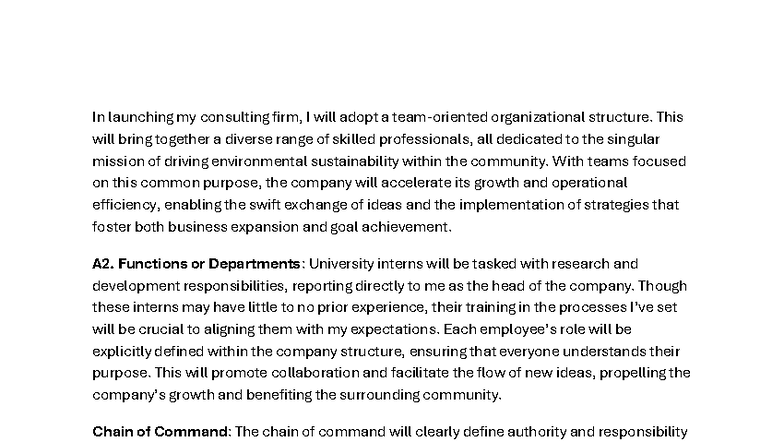 Organizational Structure for Environmental Consulting Firm - A2 Task 1 ...