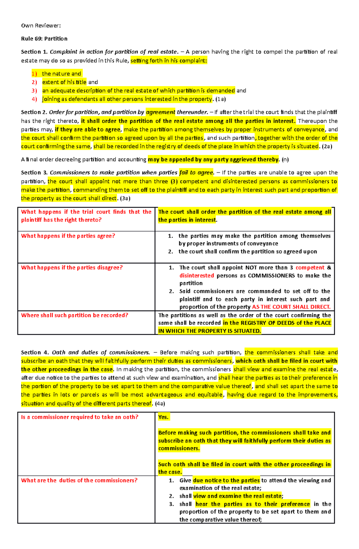 Rule 69-71: Comprehensive Summary on Partition, Forcible Entry ...