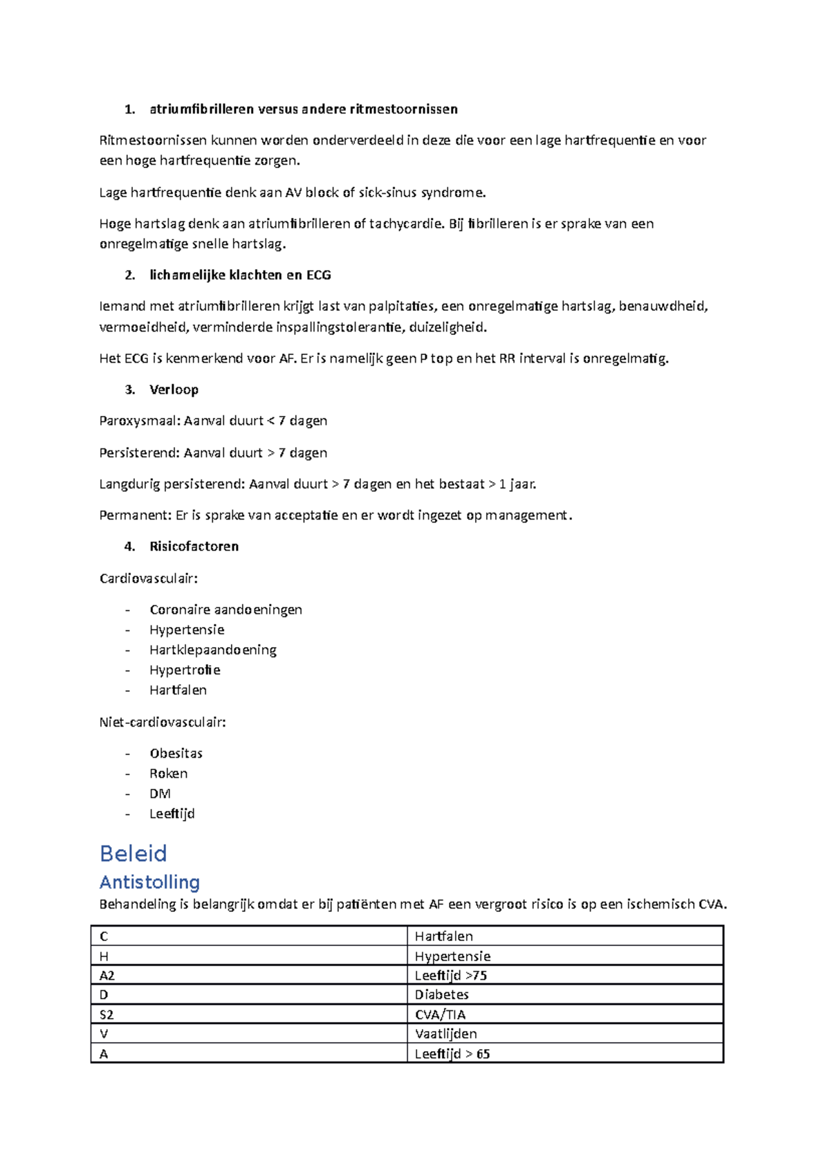 Samenvatting atriumfibrilleren: Lichamelijke klachten & Beleid ...