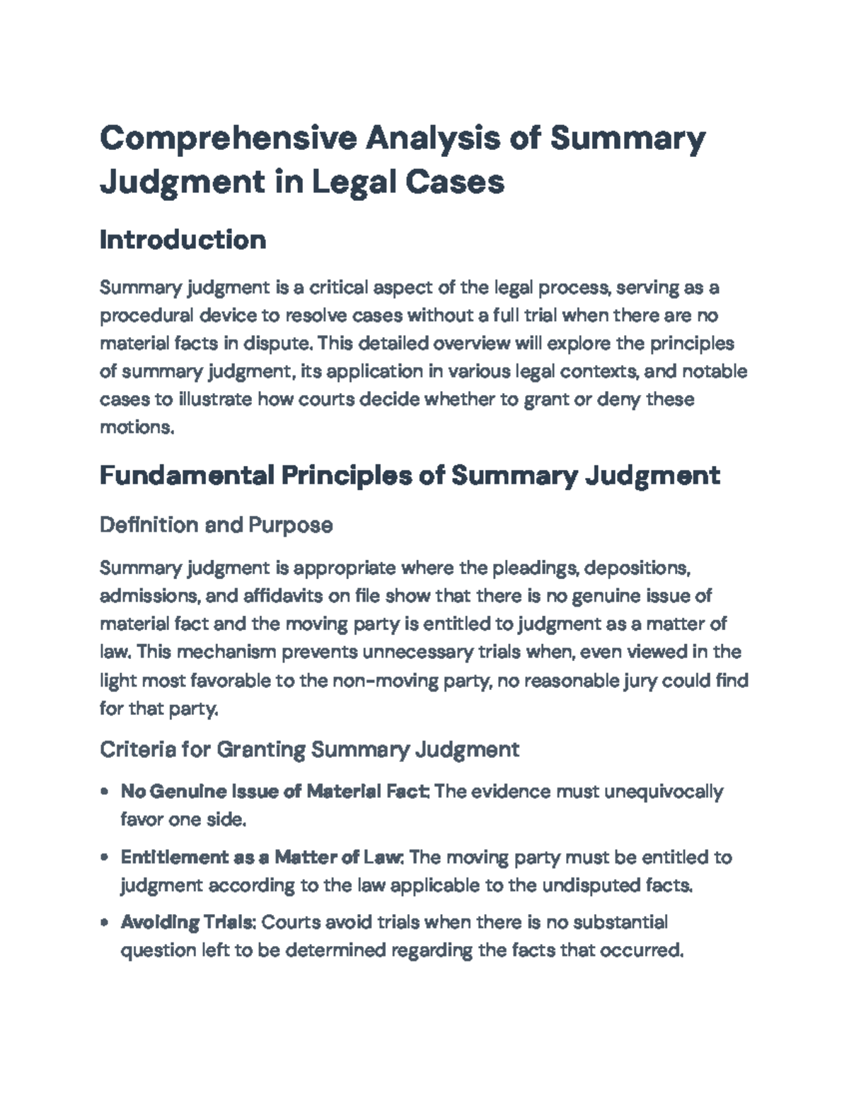 Comprehensive Overview of Summary Judgment in Legal Contexts ...