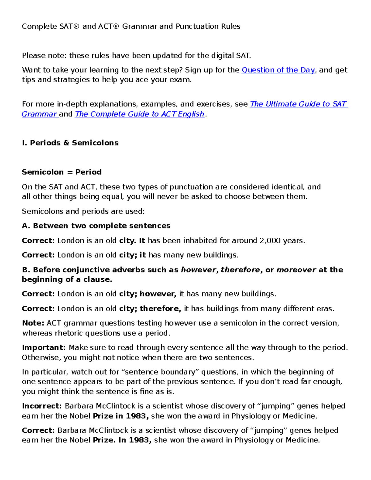 Complete SAT® and ACT® Grammar & Punctuation Rules Guide - Studocu