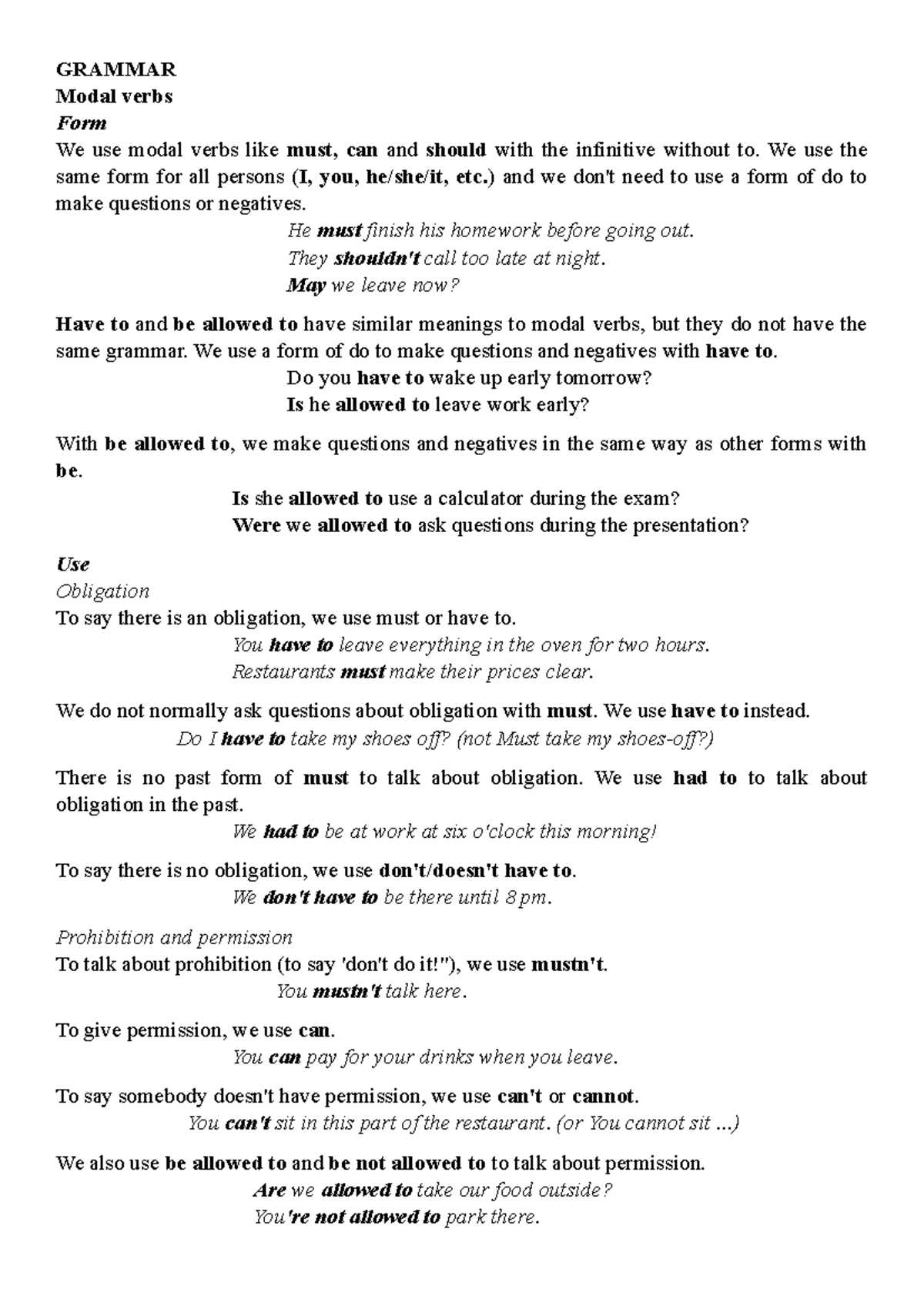 UNIT 5 - Modal Verbs: Usage, Forms, and Conditional Sentences - Studocu