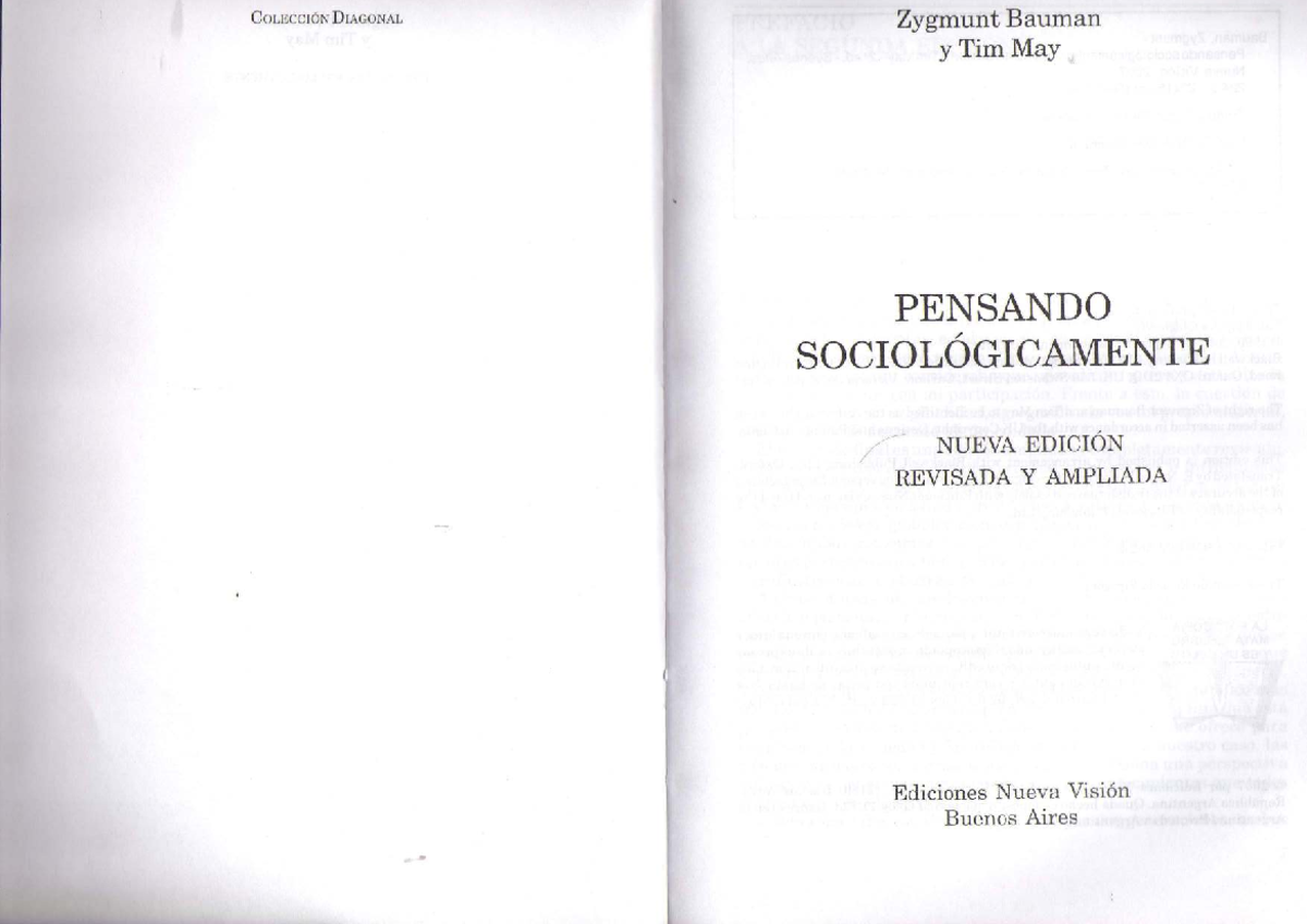 COLECCIÓN DIAGONAL: Zygmunt Bauman y Tim May - Pensando ...