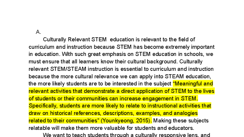 D180 4 - Task 4: Enhancing Culturally Relevant STEM Education - Studocu