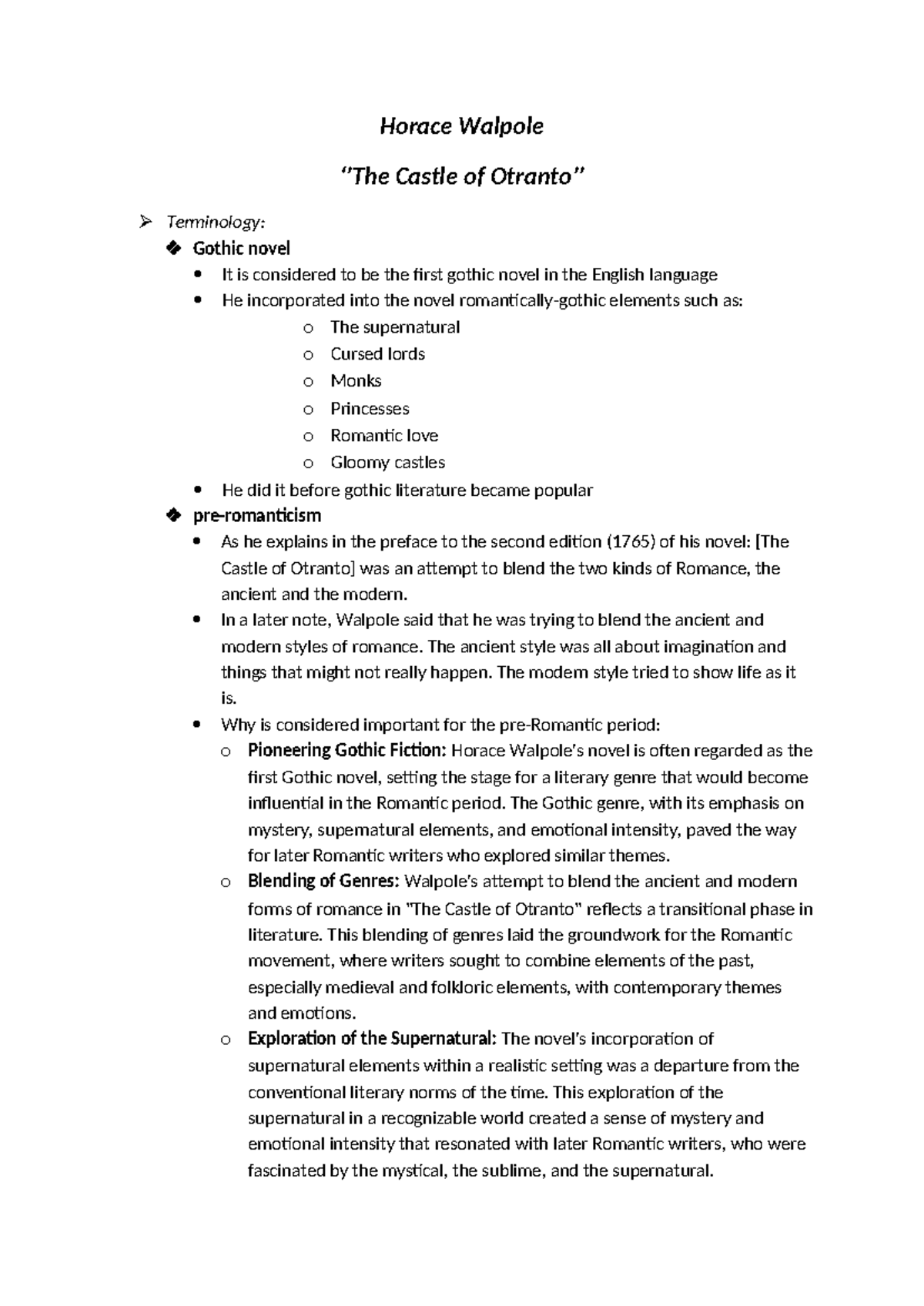 The Castle of Otranto: Gothic Novel Themes and Analysis - Studocu