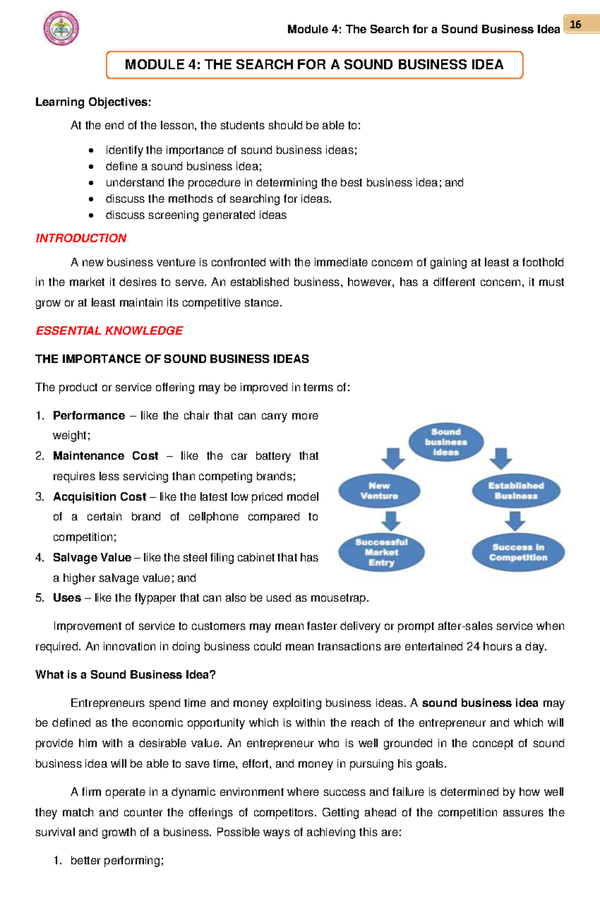 Module 4 Entrep - Module 4: The Search for a Sound Business Idea ...