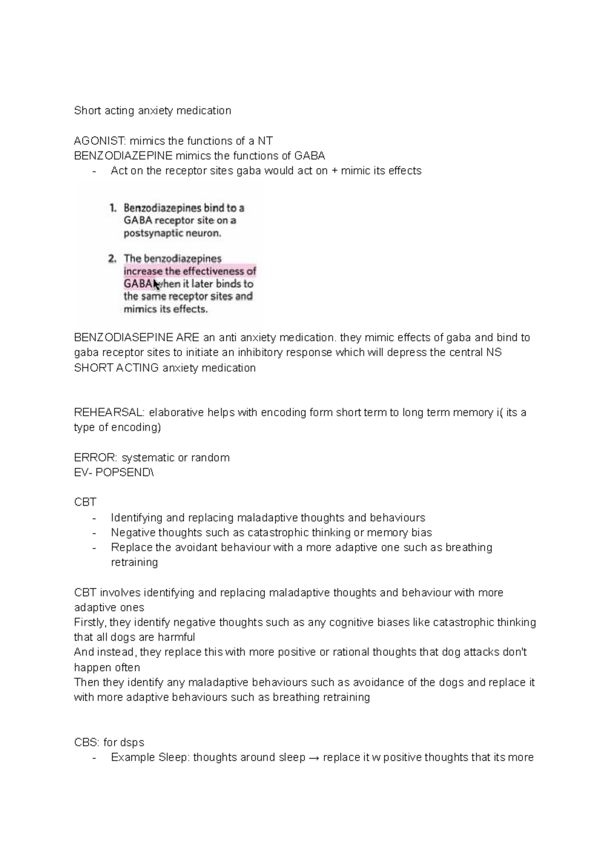 Psych Important Notes: Short Acting Anxiety Meds & CBT Techniques - Studocu