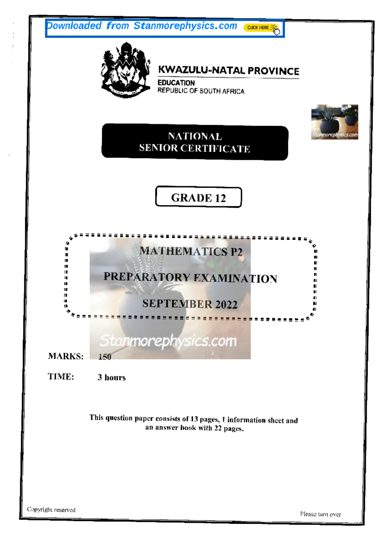 Maths Grade 12 NSC September 2022 P2 Exam Paper & Memo - Studocu