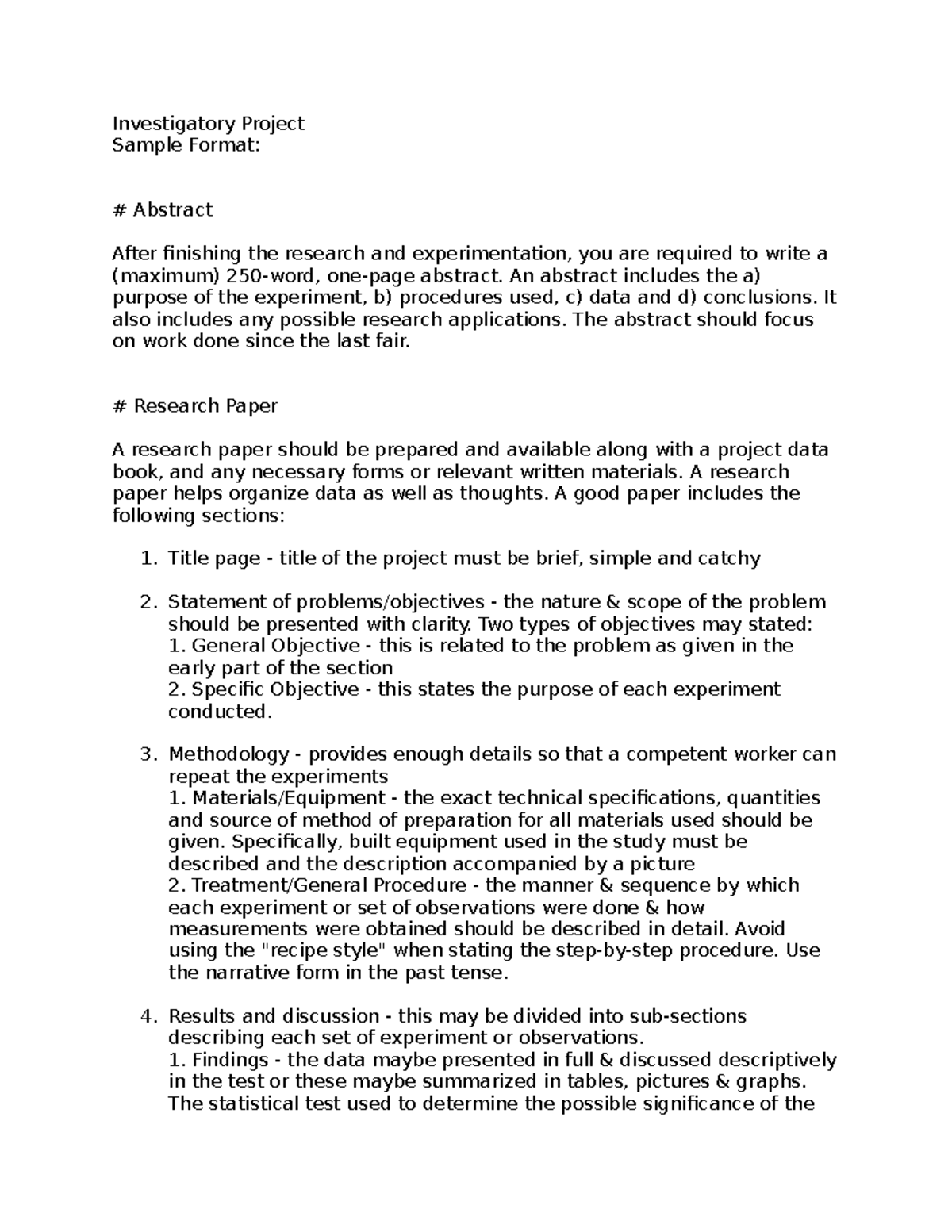 Investigatory Project Sample Format: Abstract & Research Paper Guide ...
