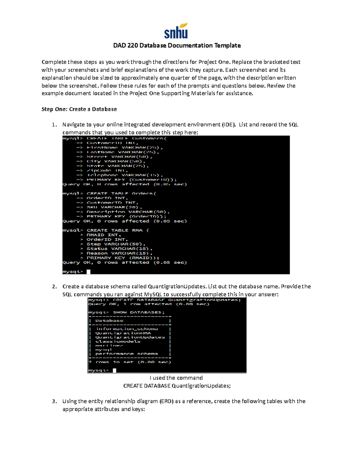 DAD 220 6-1 complete - 6-1 - DAD 220 Database Documentation Template Complete these steps as you ...