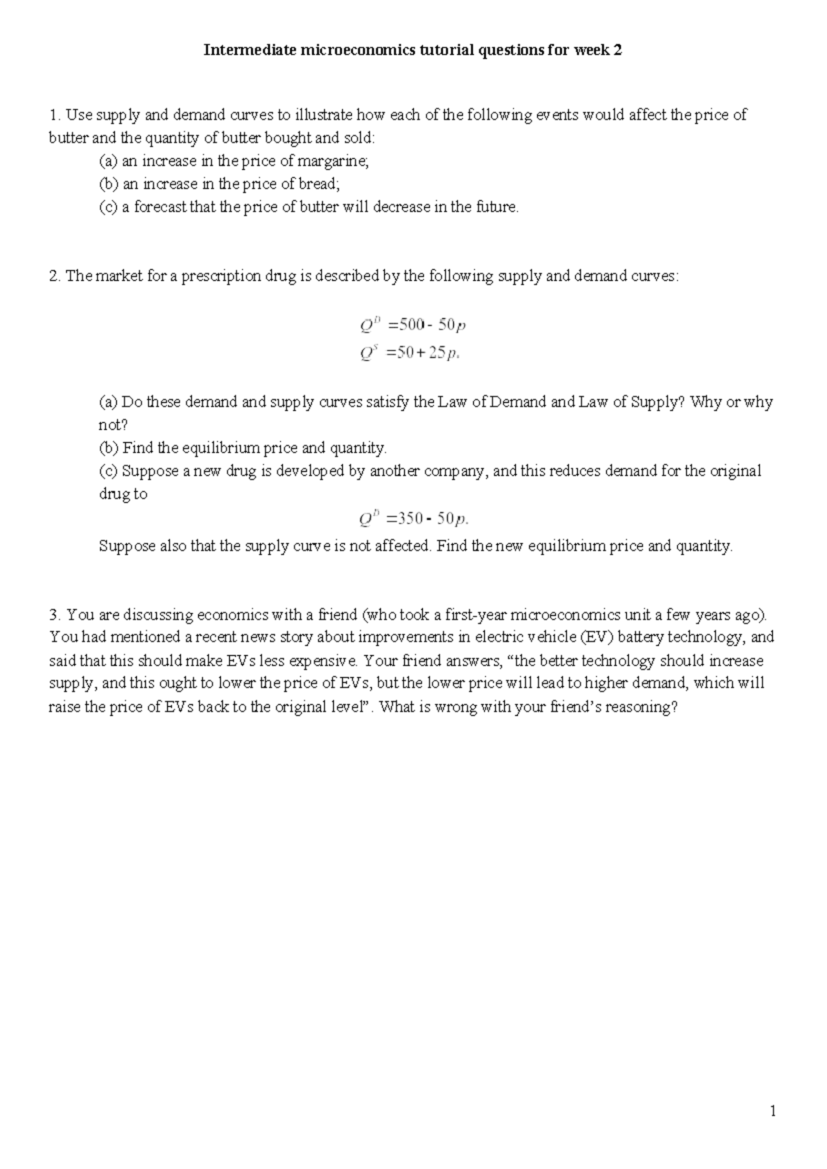 Intermediate Microeconomics Tutorial Questions (Week 2) - Studocu