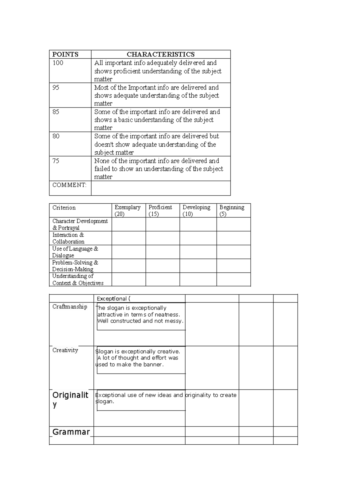 Criteria for Character Development and Slogan Evaluation - CRITERIA ...