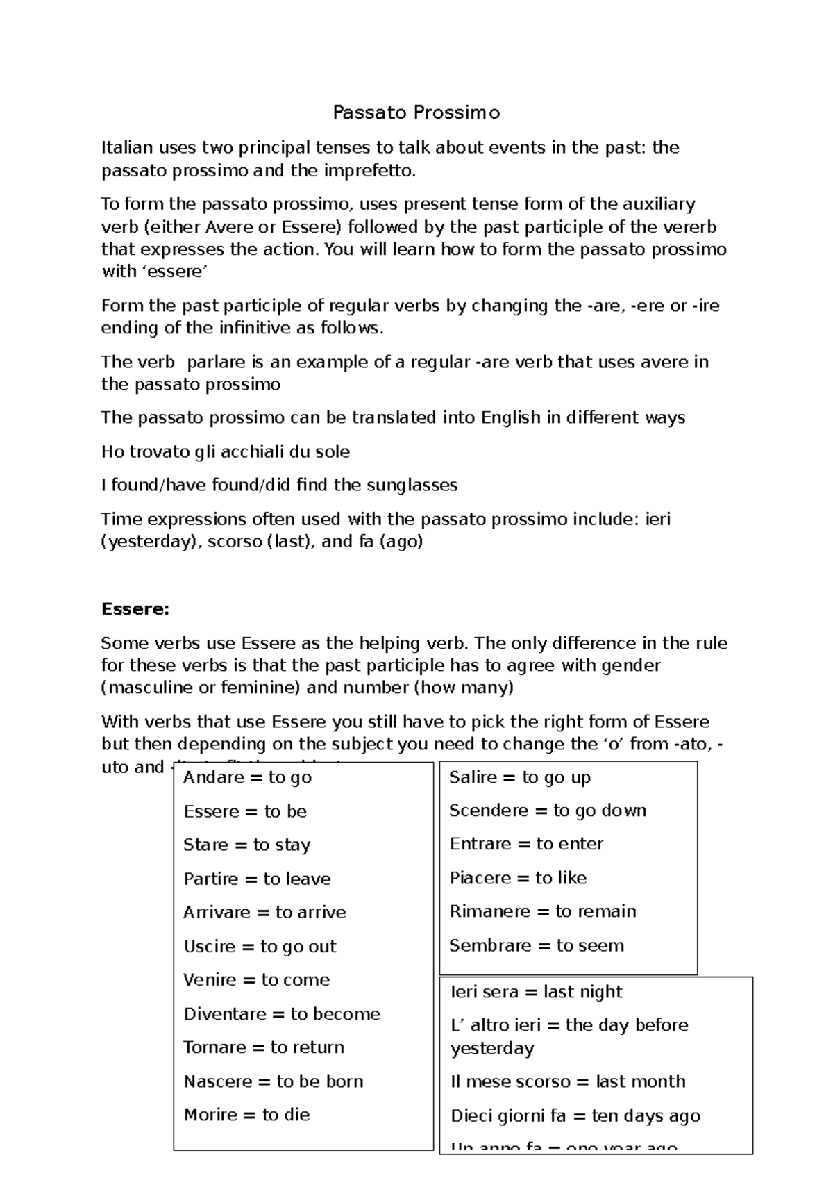 Italian Passato Prossimo Guide: Auxiliaries & Past Participles - Studocu