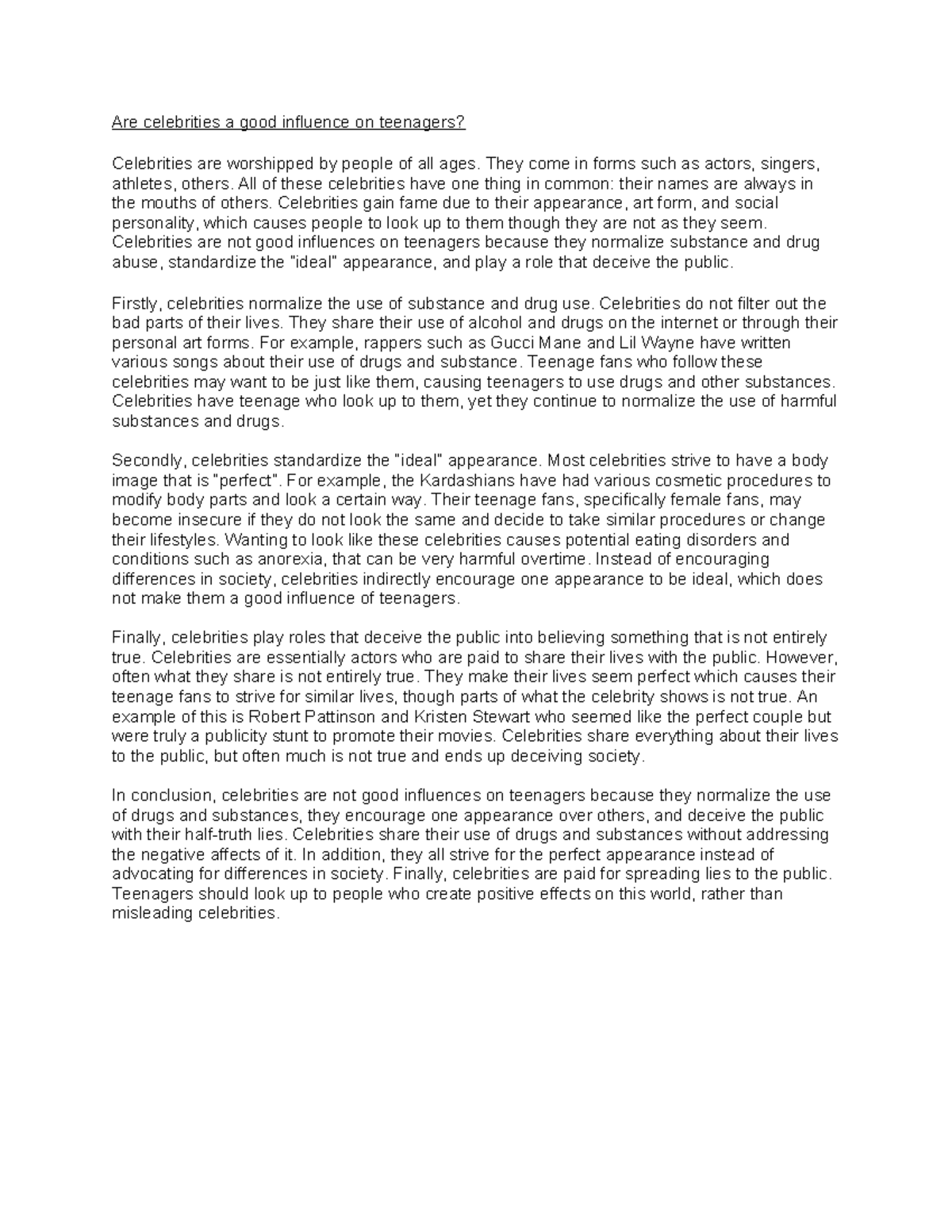 OSSLT Essay Practice: The Impact of Celebrities and Environmental ...