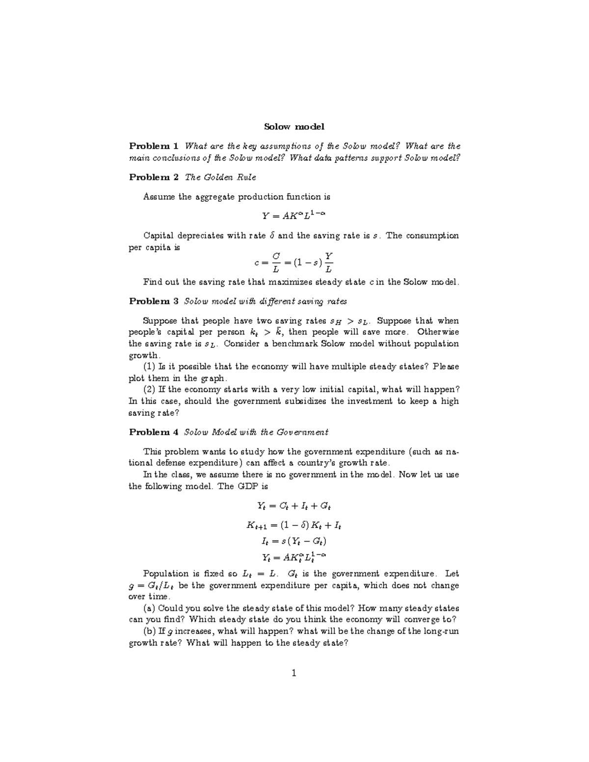 Solow Model - Key Assumptions & Golden Rule Q&A - Studocu