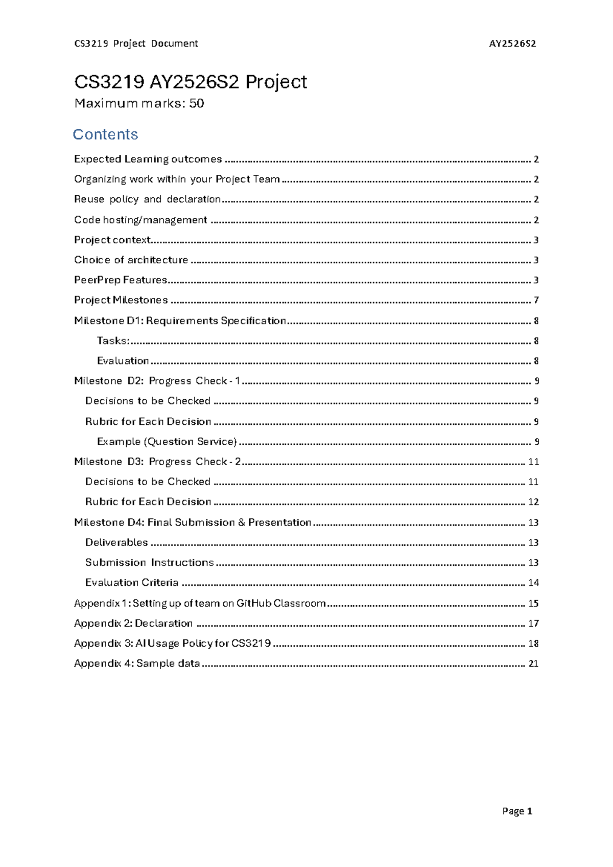CS3219 AY2526S2 Project Document: Guidelines and Milestones - Studocu