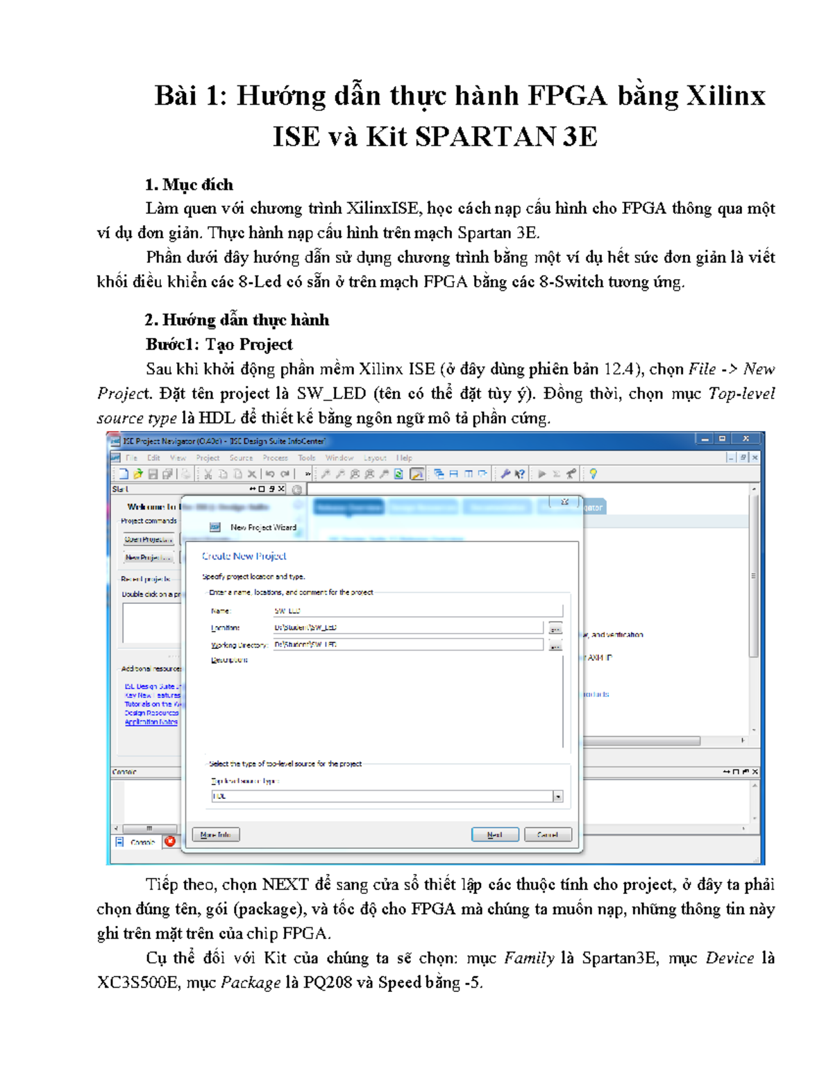 Huong dan thuc hanh FPGA-xilinx-ise-v-kit-spartan-3e - Bài 1: Hướng dẫn thực hành FPGA bằng ...