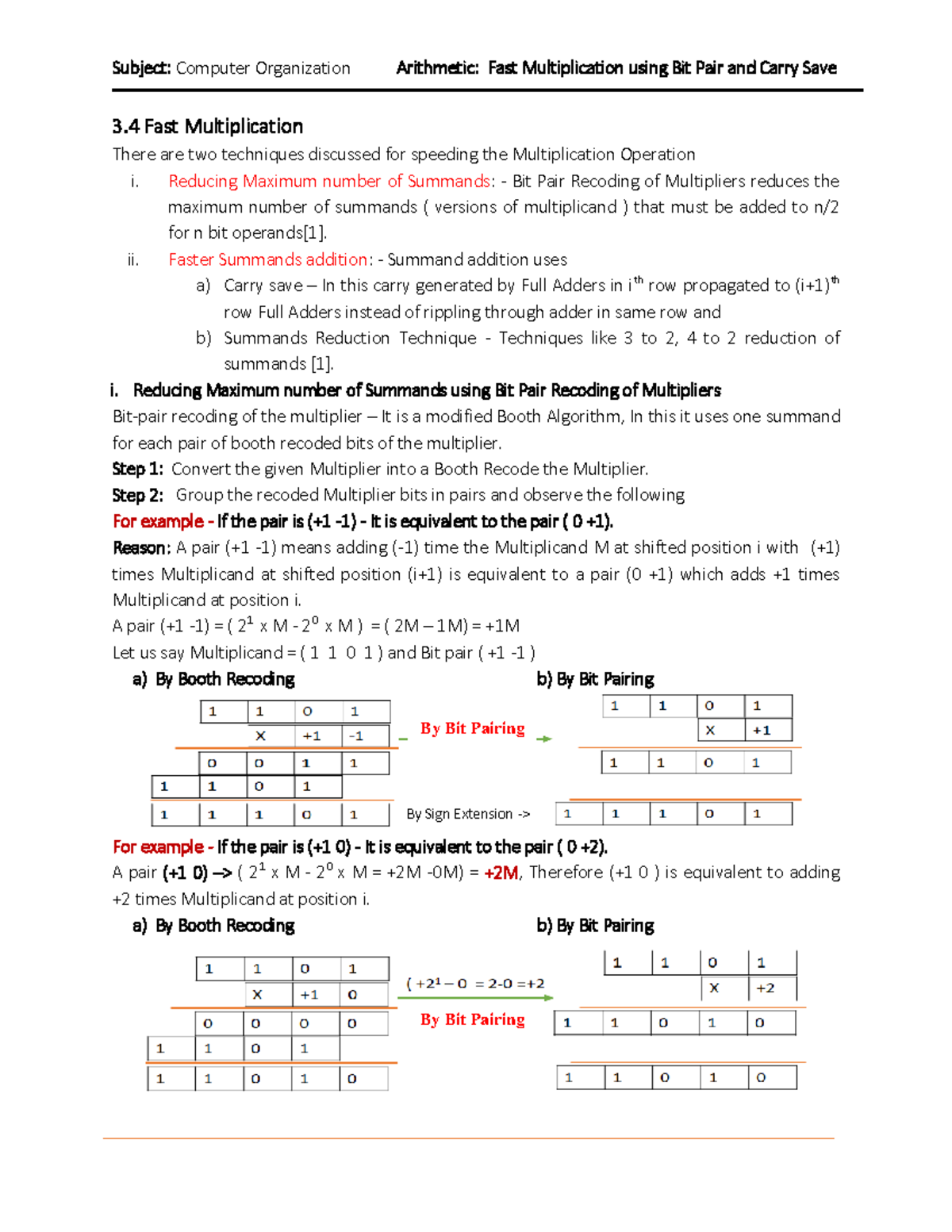 Fast Multiplication using Bit Pair and Carry Save - 3. 4 Fast ...