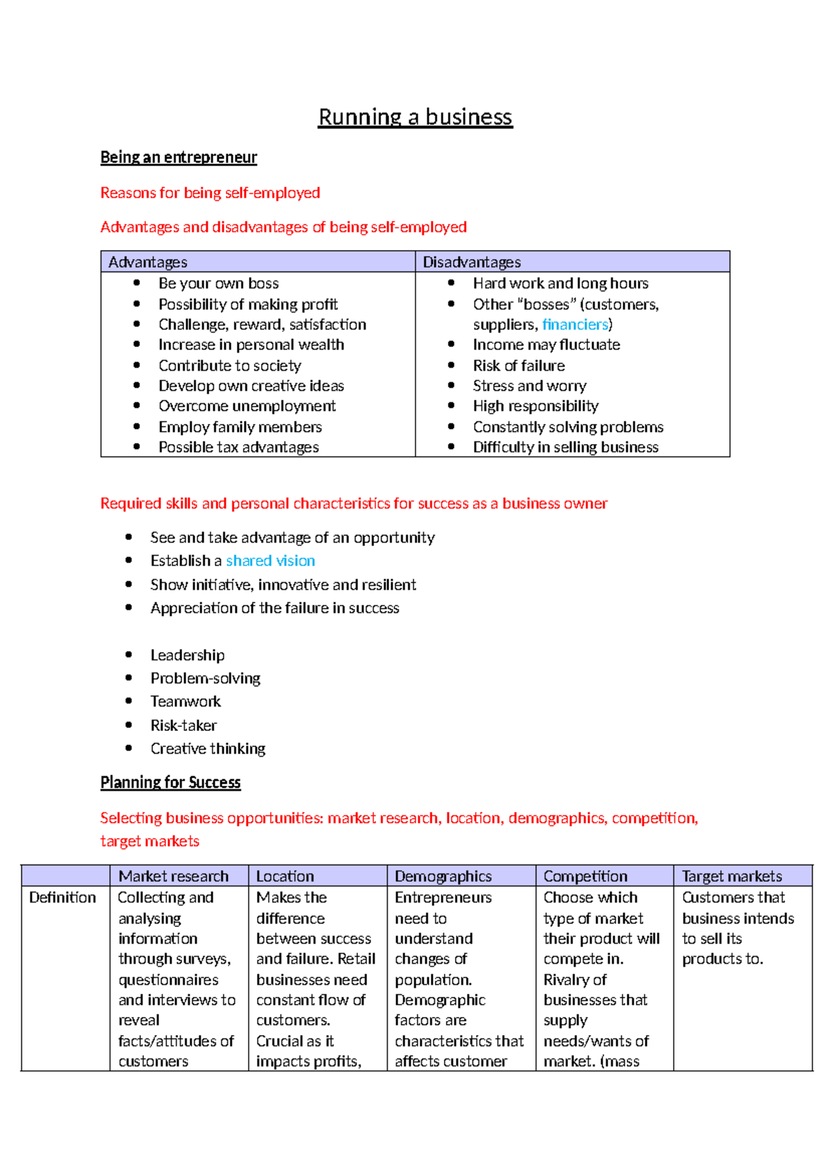 Commerce - running a business notes - Running a business Being an ...