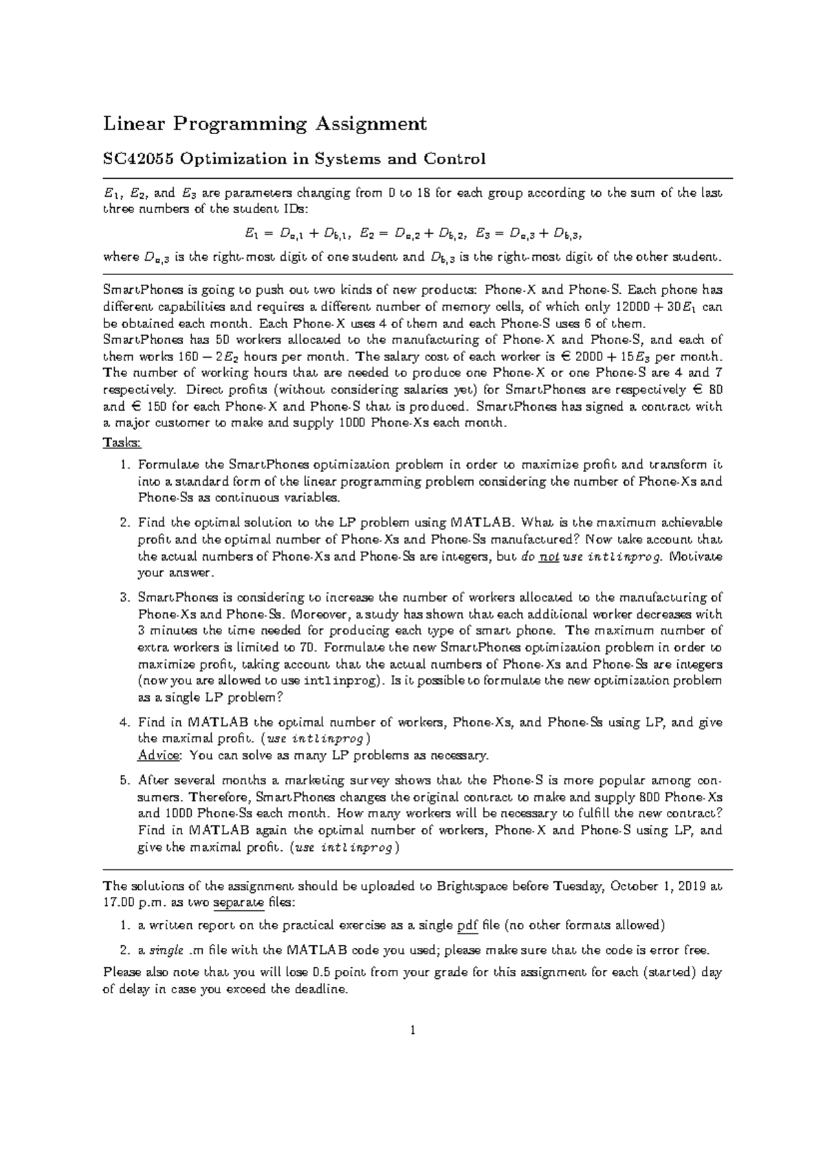 Lp 2019 v1 - Linear Programming Assignment - Linear Programming ...