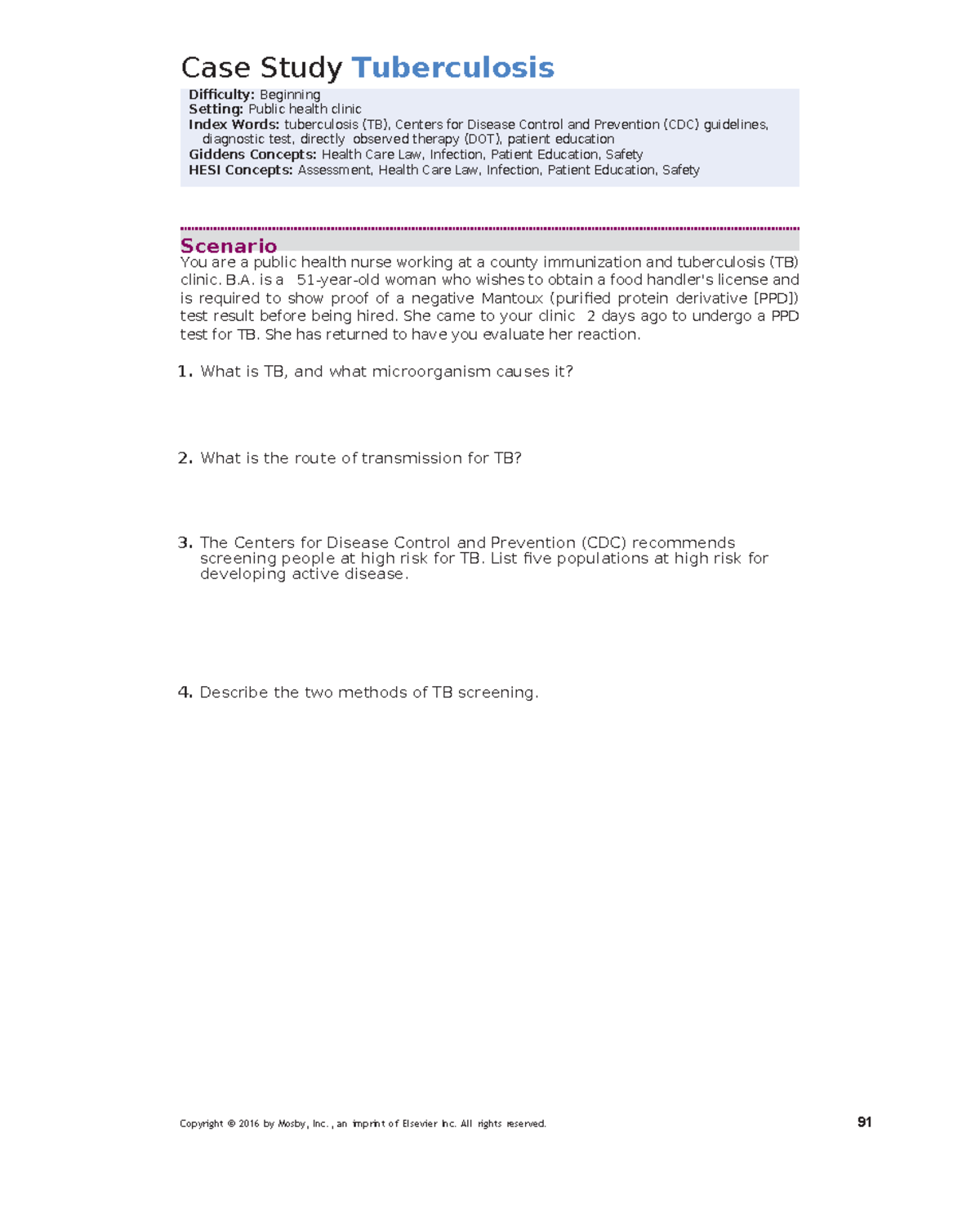Case Study on Tuberculosis (TB): Patient Evaluation & Management Guide - Studocu