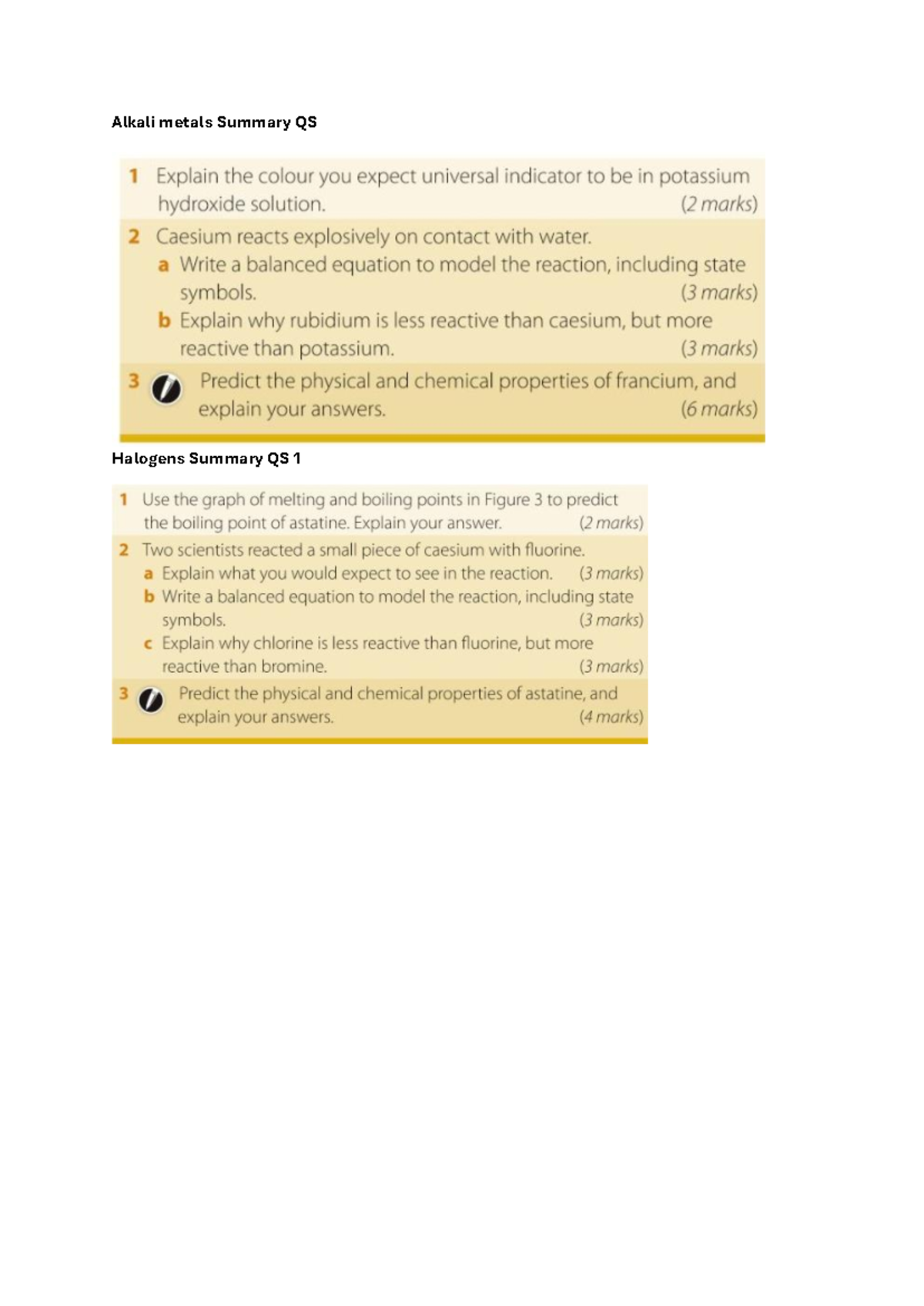 Periodic table trends QS - CHEM253 - Alkali metals Summary QS Halogens ...