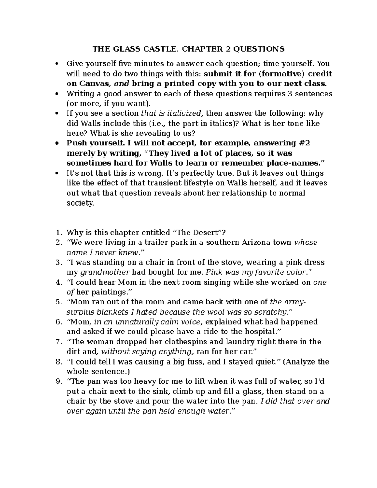 The Glass Castle CH 2: In-Depth Questions & Analysis - Studocu