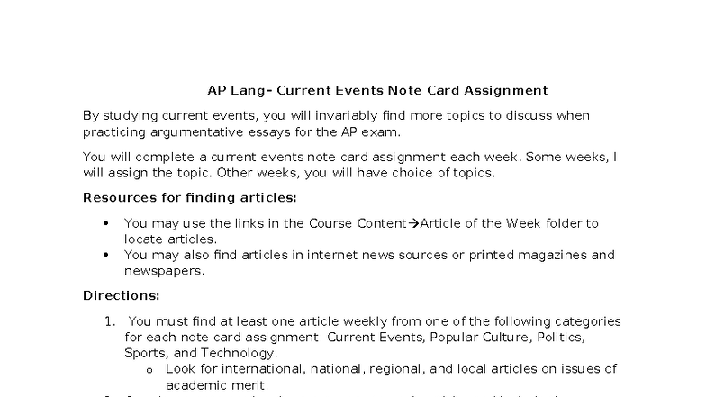 AP Current Events Note Card Assignment Guide - Studocu