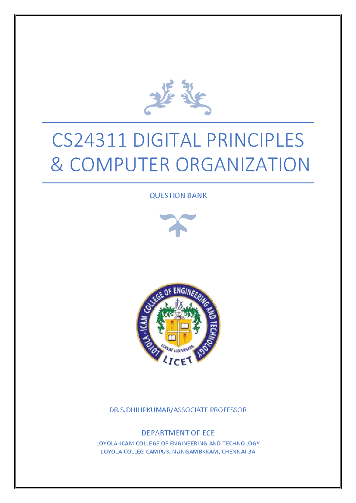 CS3351 Digital Principles & Computer Organization Question Bank - Studocu