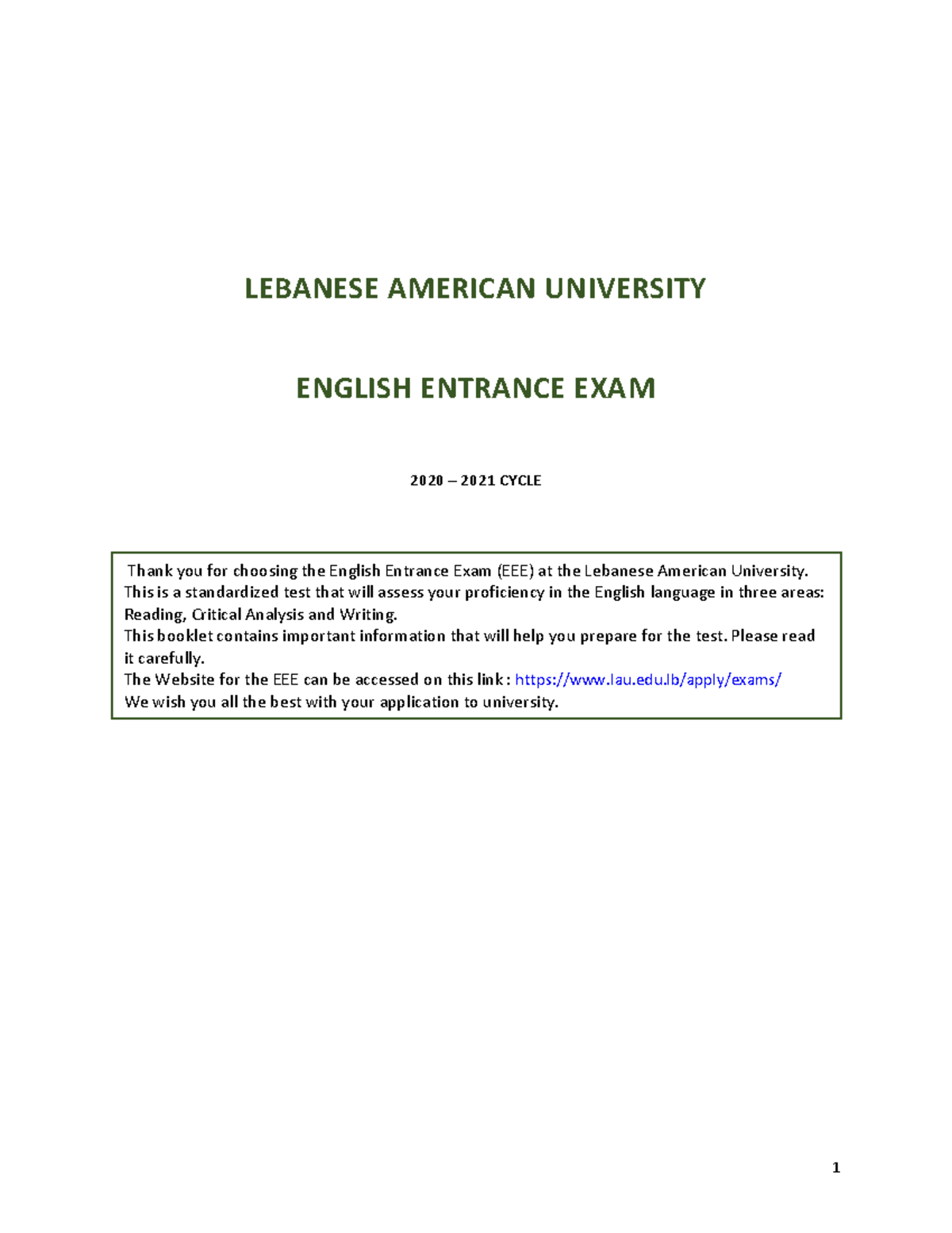 EEE English Entrance Exam Test Prep Guide (2020-2021 Cycle) - Studocu
