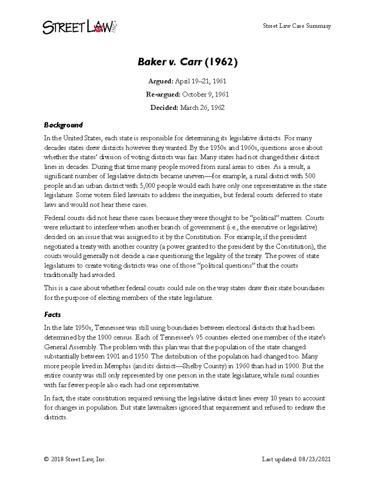 Baker v. Carr (1962) Case Study: Understanding Voting Districts ...