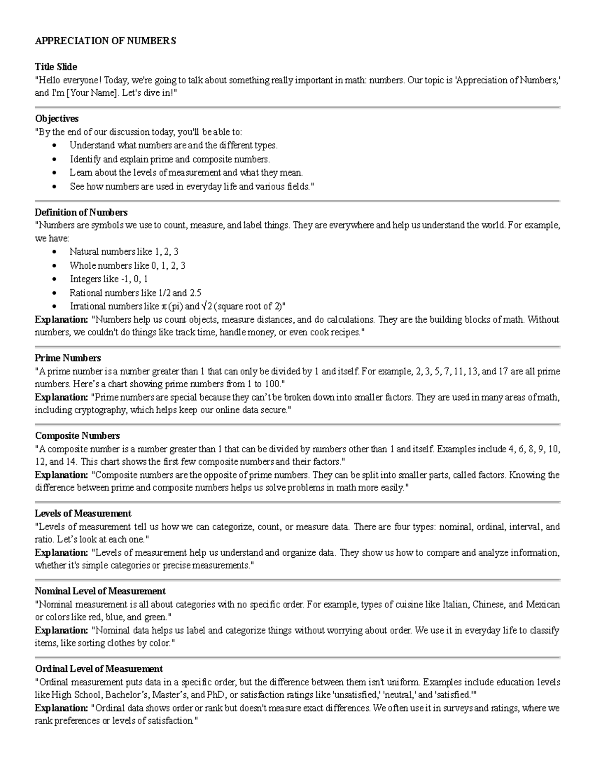 Lecture Notes: Appreciation of Numbers in Mathematics - Studocu