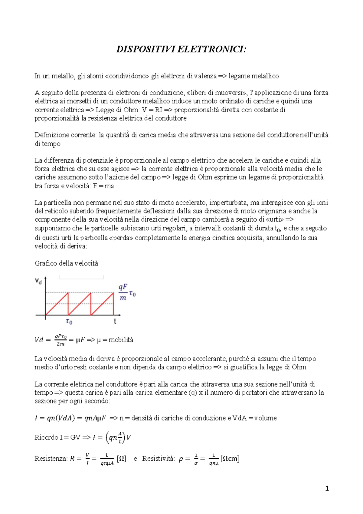 Dispositivi Elettronici: Legge di Ohm e Comportamento dei ...
