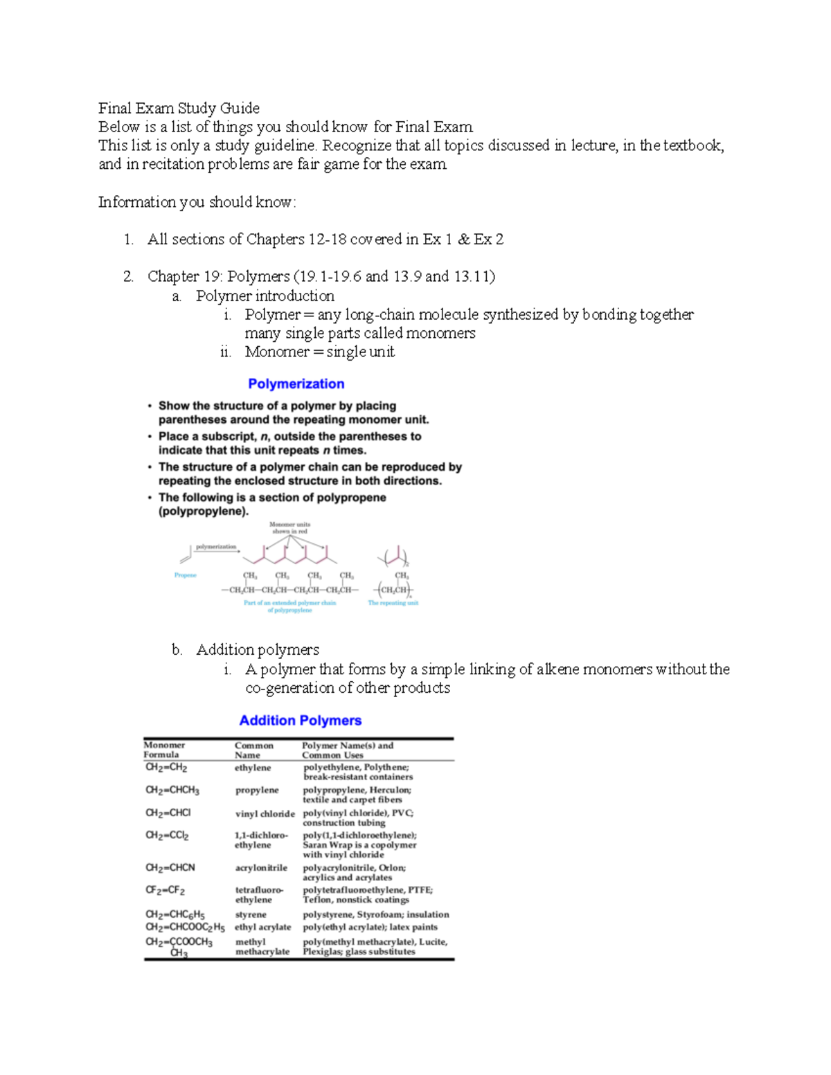 Chem 103 Final - Final Exam Study Guide Below is a list of things you ...