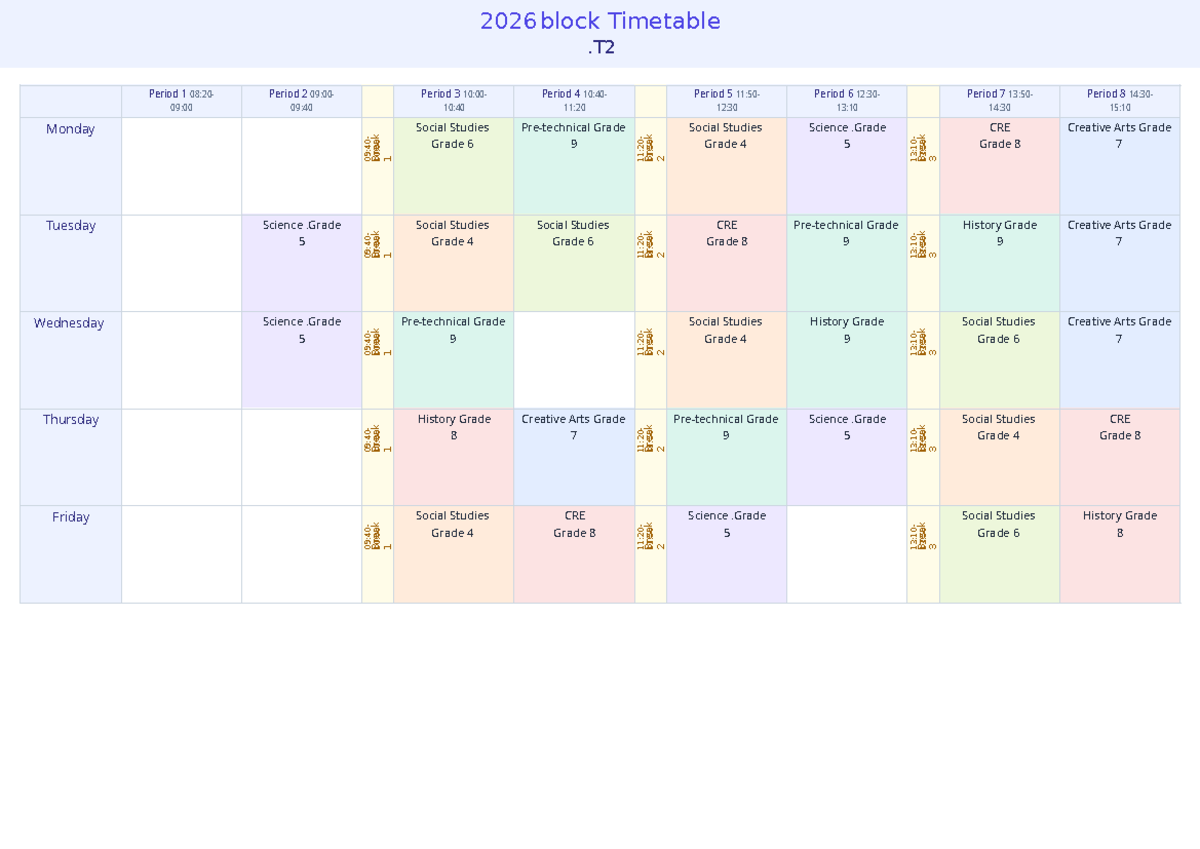 2026 Block Timetable T2 for Grades 4-9 - Studocu