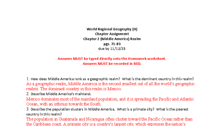 World Regional Geography (H) Chapter 2 Assignment: Middle America ...