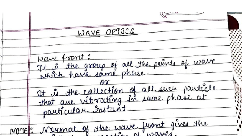 Wave Optics - Notes on Wave Fronts and Interference (PHYS 101) - Studocu
