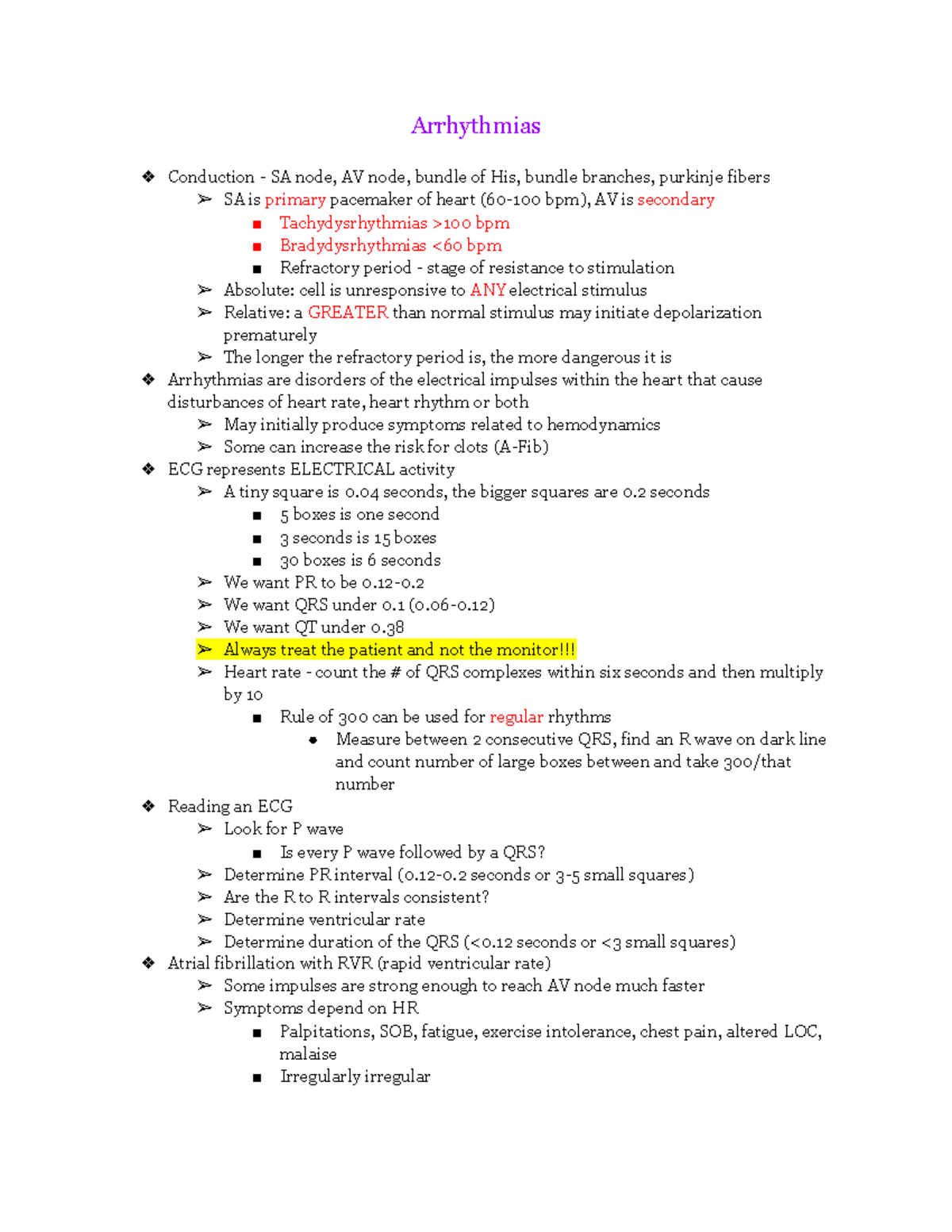 Understanding and Managing Arrhythmias: Key Concepts & ECG Readings - Studocu