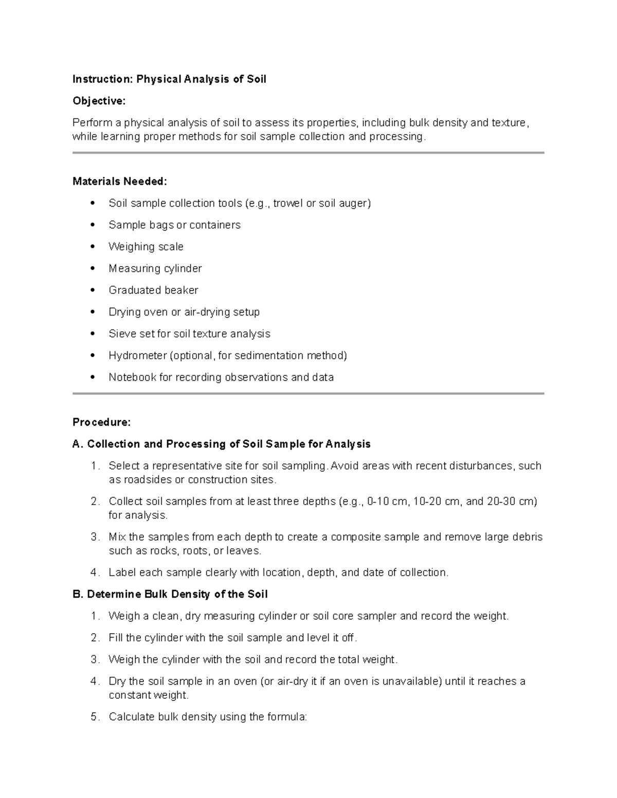 Rubric for Soil Analysis and Erosion Quiz (Course Code: ENV101) - Studocu
