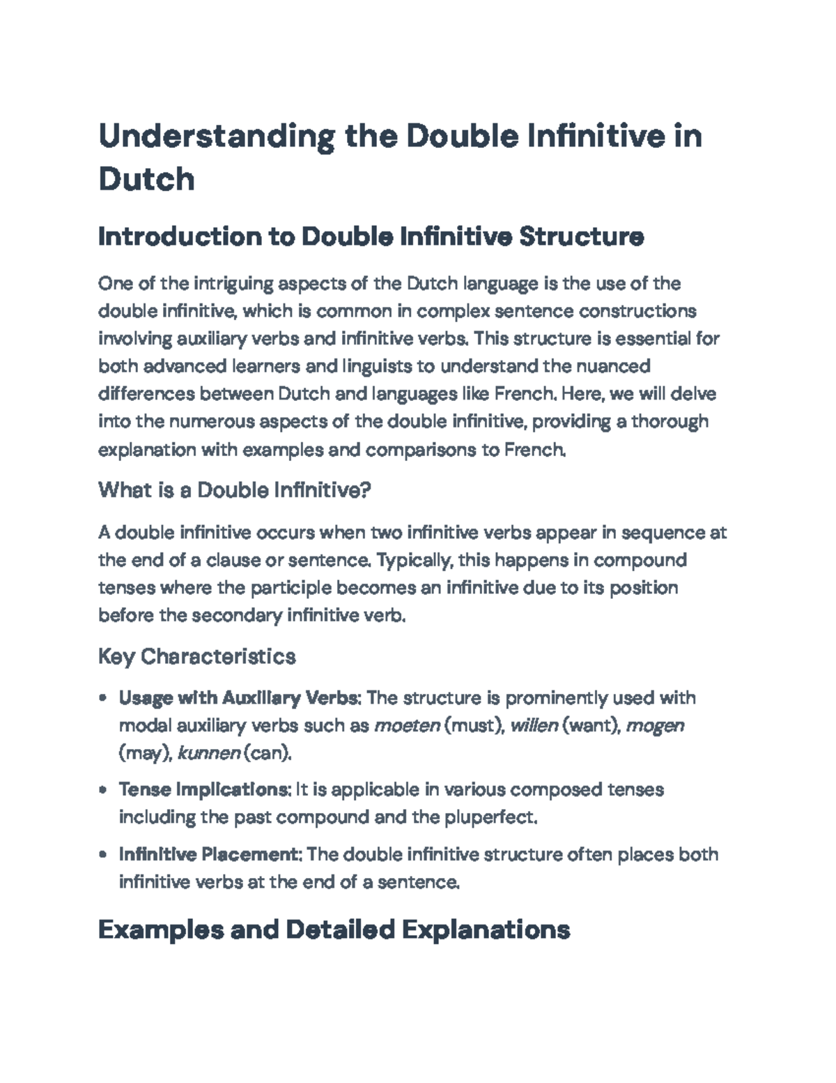 Understanding the Double Infinitive Structure in Dutch Language ...