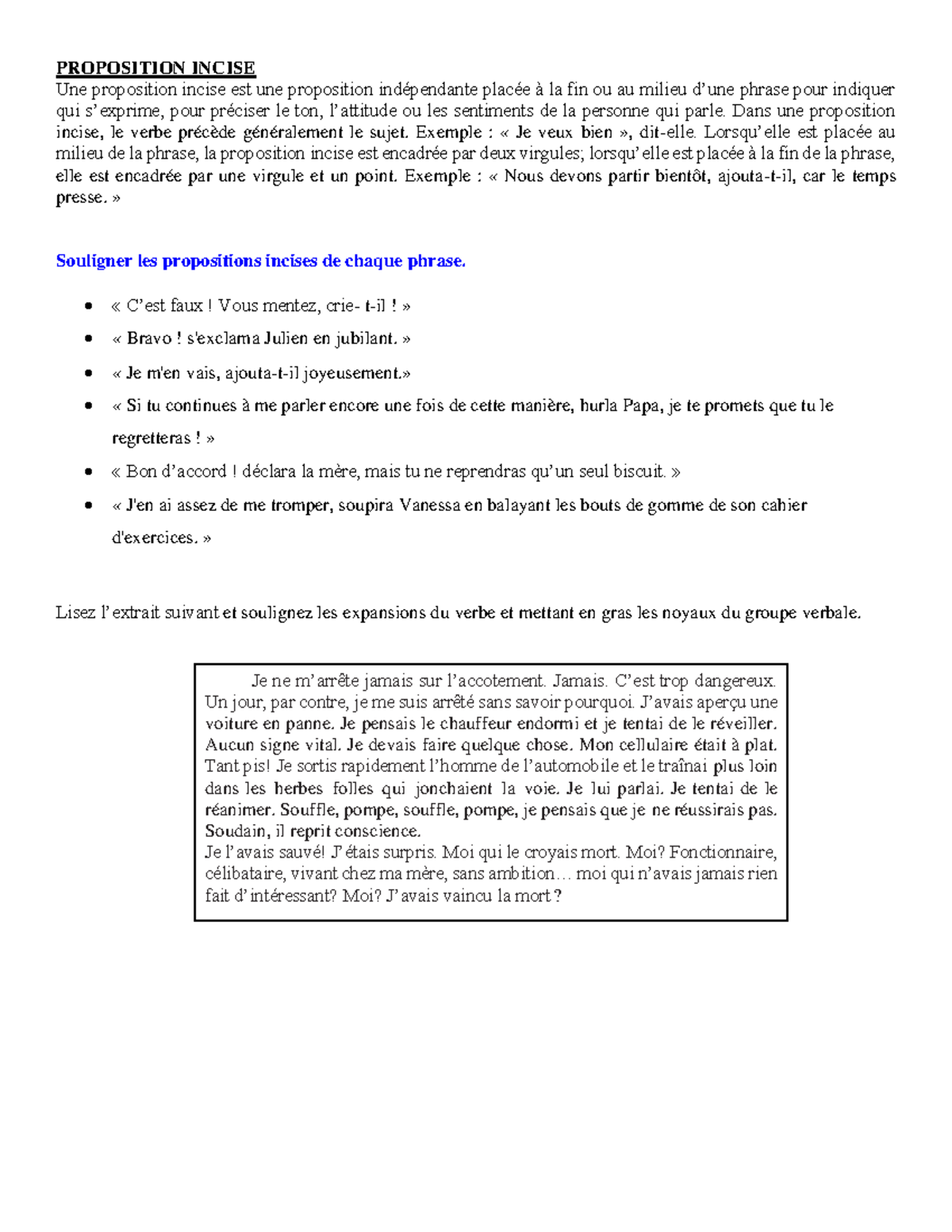 Exercice révision - dddddd - PROPOSITION INCISE Une proposition incise ...