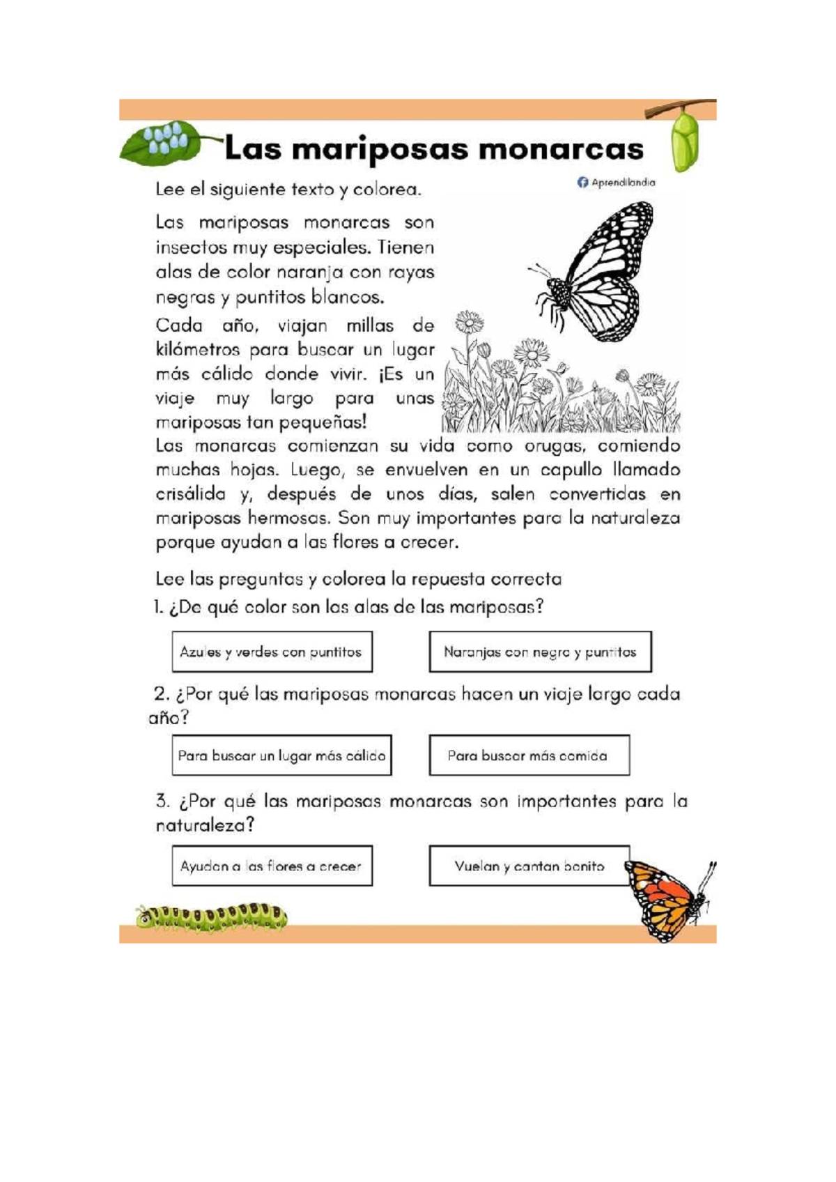Lectura sobre las Mariposas Monarcas: Aprendilandia - Studocu